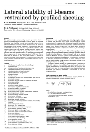 Lateral Stability of I-Beams Restrained by Profile Sheeting - The ...