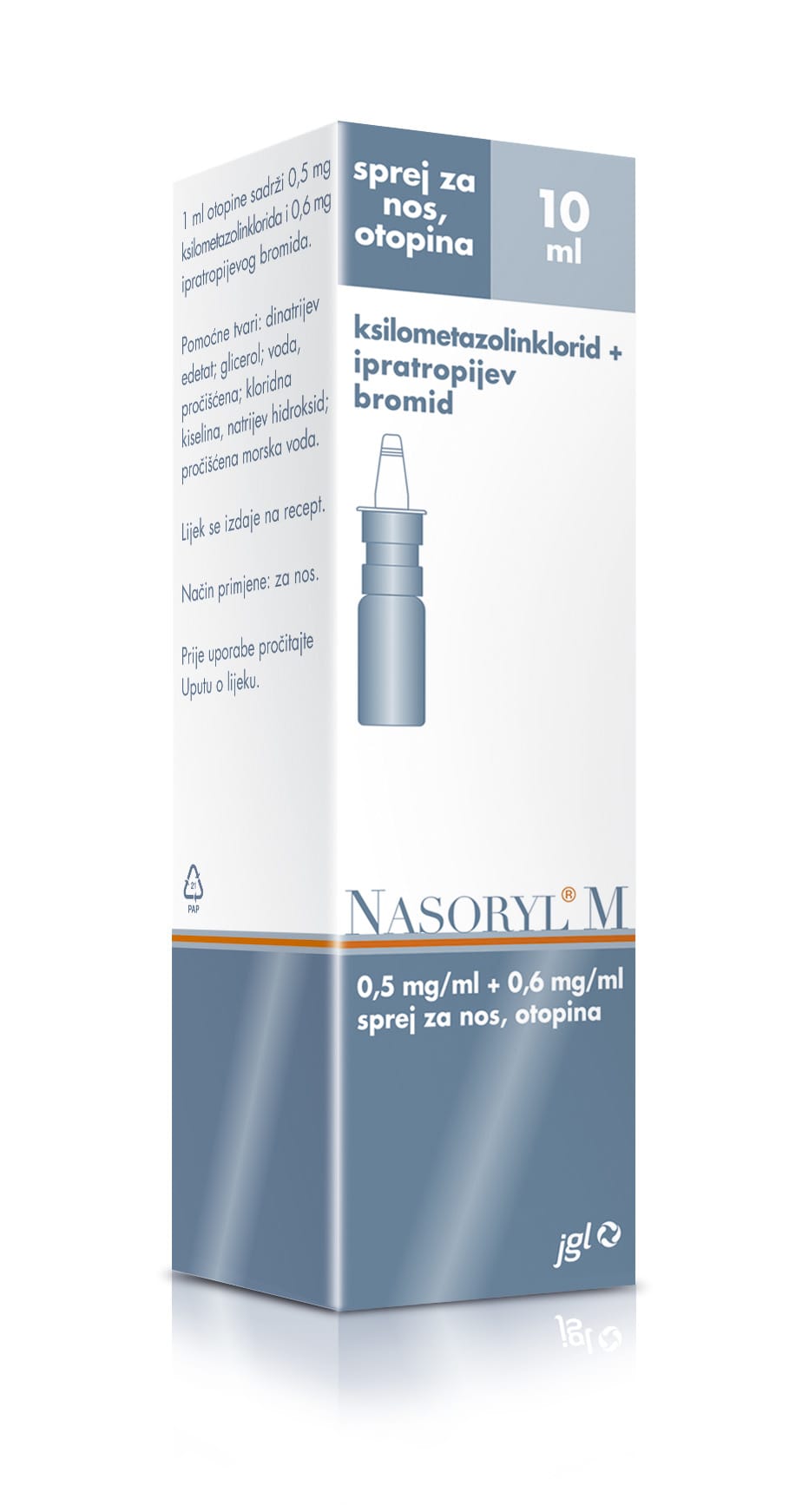Nasoryl M 0.5 mg/ml + 0.6 mg/ml nasal spray, solution - JGL